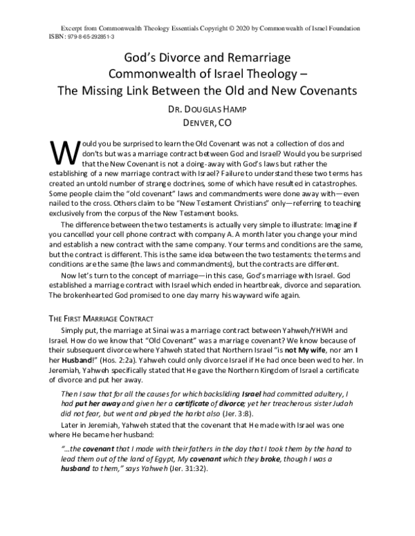 (PDF) God’s Divorce and Remarriage Commonwealth of Israel Theology The ...