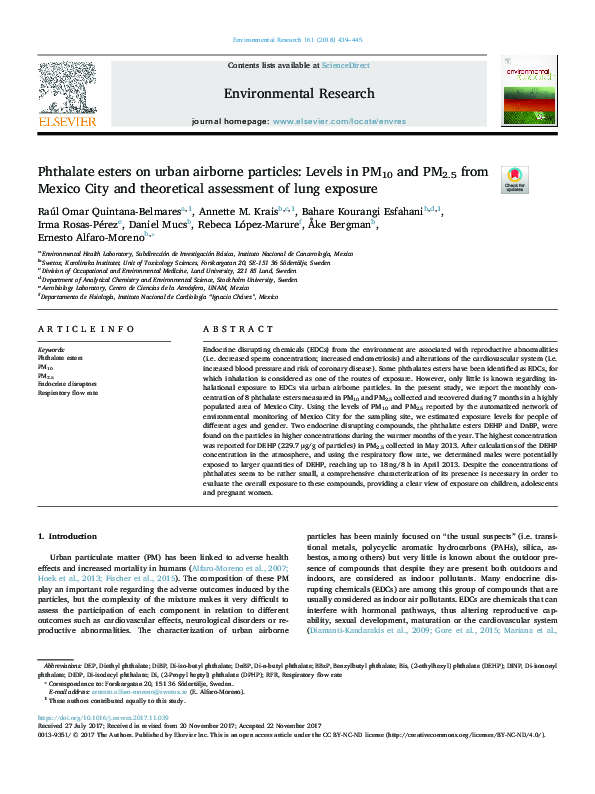 (PDF) Phthalate esters on urban airborne particles: Levels in PM10 and ...