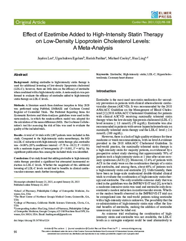 (PDF) Effect of Ezetimibe Added to High-Intensity Statin Therapy on Low ...