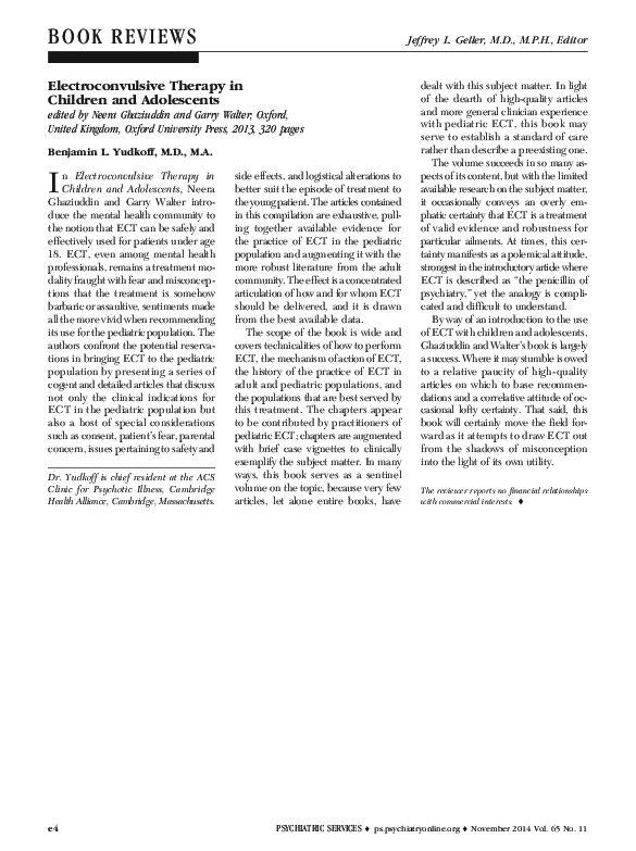 (PDF) Electroconvulsive therapy in children and adolescents in Europe-a ...