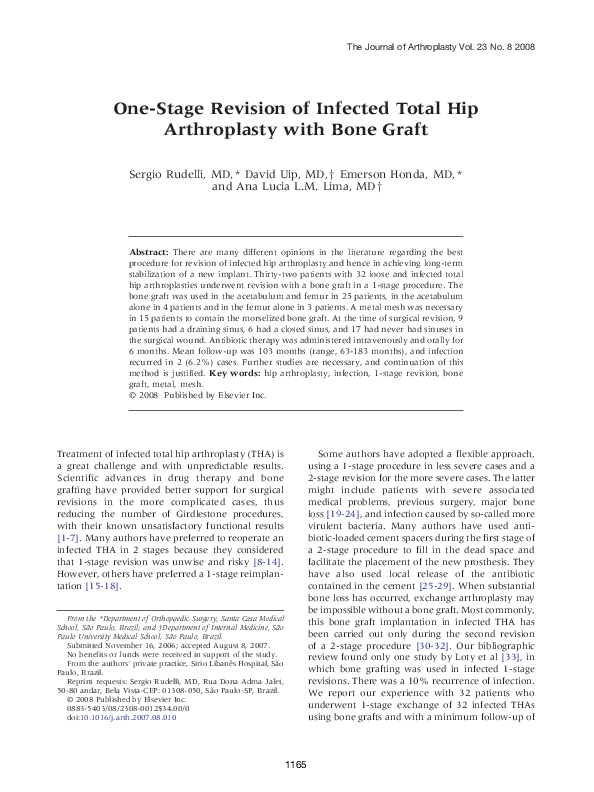 (PDF) One-Stage Revision of Infected Total Hip Arthroplasty with Bone ...
