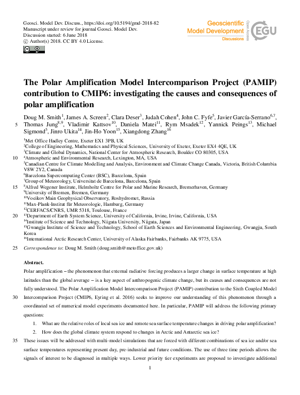 (PDF) The Polar Amplification Model Intercomparison Project (PAMIP ...