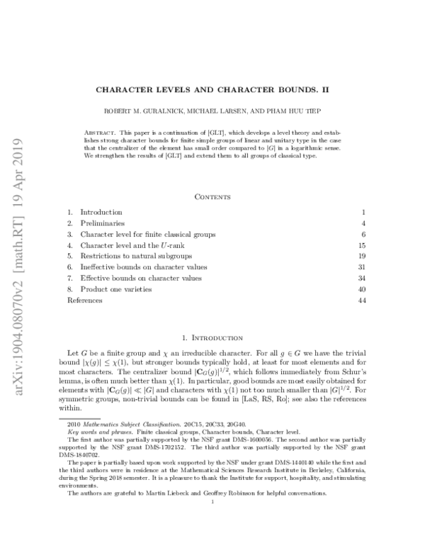 (PDF) Character Levels and Character Bounds. II