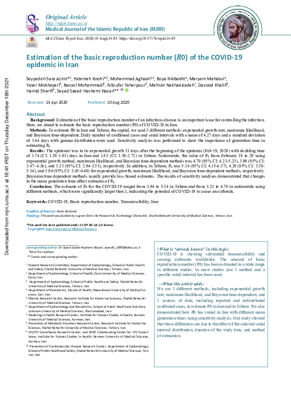 (PDF) Estimation of the basic reproduction number (𝑅0) of the COVID-19 ...