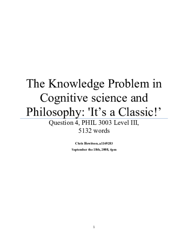 (DOC) The Knowledge Problem in Cognitive science | Christopher L Hewitson - Academia.edu