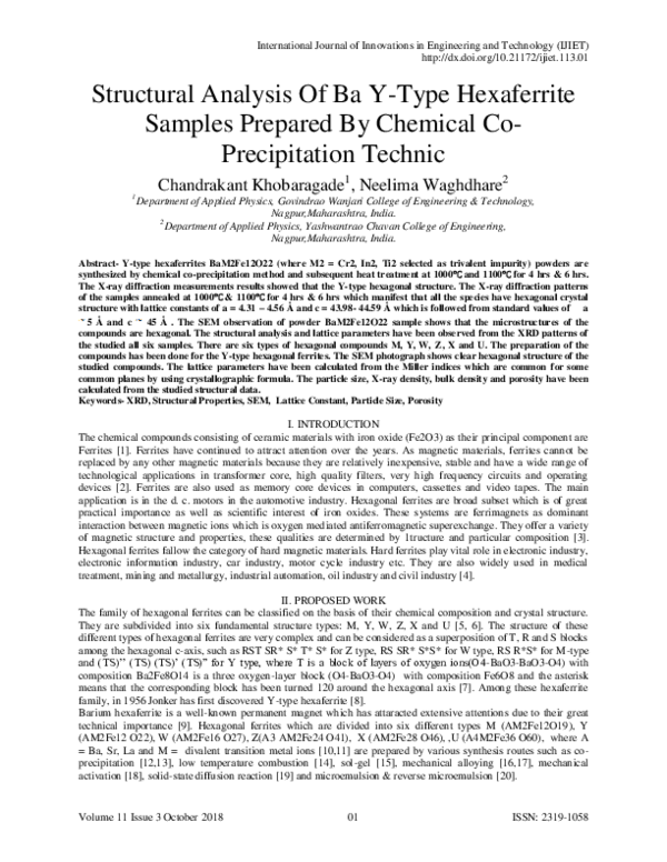 (PDF) Structural Analysis Of Ba Y-Type Hexaferrite Samples Prepared By ...
