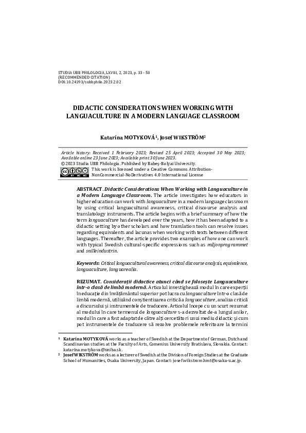 (PDF) DIDACTIC CONSIDERATIONS WHEN WORKING WITH LANGUACULTURE IN A ...