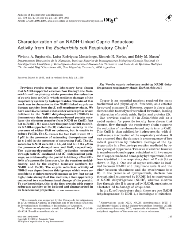 (PDF) Characterization of an NADH-Linked Cupric Reductase Activity from ...