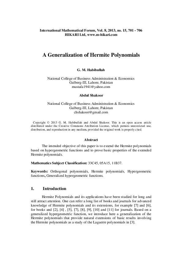 (PDF) A generalization of Hermite polynomials