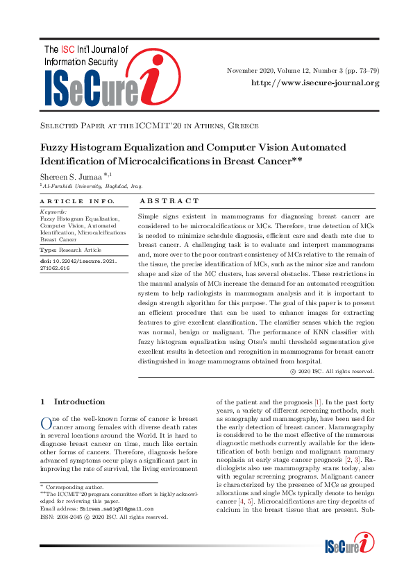Pdf Fuzzy Histogram Equalization And Computer Vision Automated Identification Of