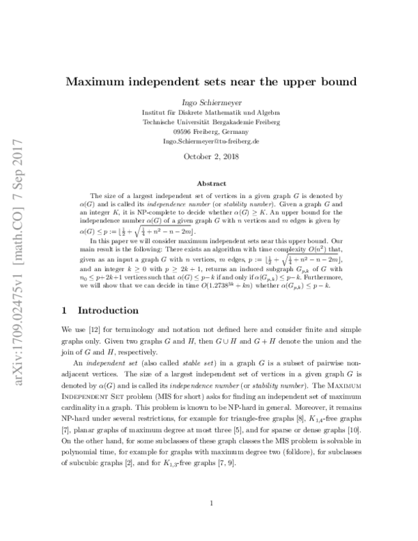 (PDF) Maximum independent sets near the upper bound