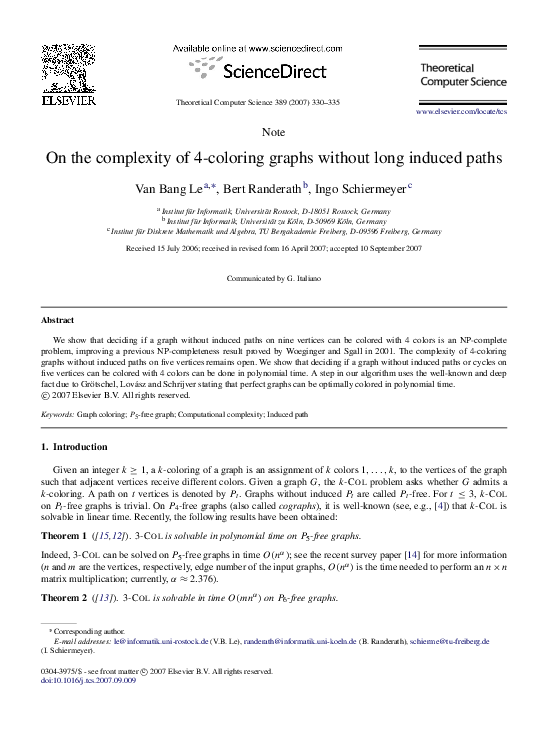 (PDF) On the complexity of 4-coloring graphs without long induced paths