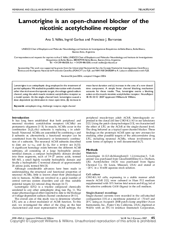 (PDF) Lamotrigine is an open-channel blocker of the nicotinic ...