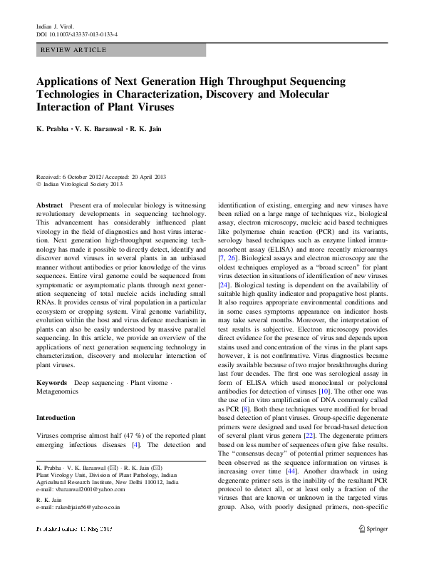 (PDF) Applications of Next Generation High Throughput Sequencing Technologies in ...