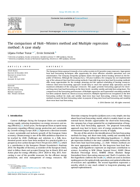 (PDF) The comparison of Holt–Winters method and Multiple regression method: A case study