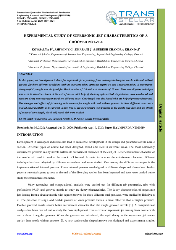 (PDF) Experimental Study of Supersonic Jet Characteristics of a Grooved ...