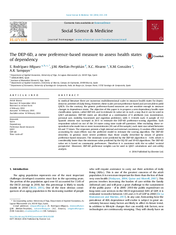 (PDF) The DEP-6D, a new preference-based measure to assess health ...