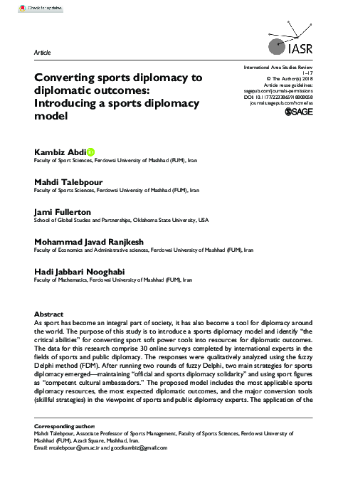 (PDF) Converting sports diplomacy to diplomatic outcomes: Introducing a ...