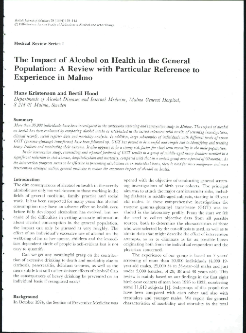 (PDF) The Impact of Alcohol on Health in the General Population: A ...