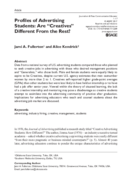 (PDF) Profiles of Advertising Students: Are “Creatives” Different From ...