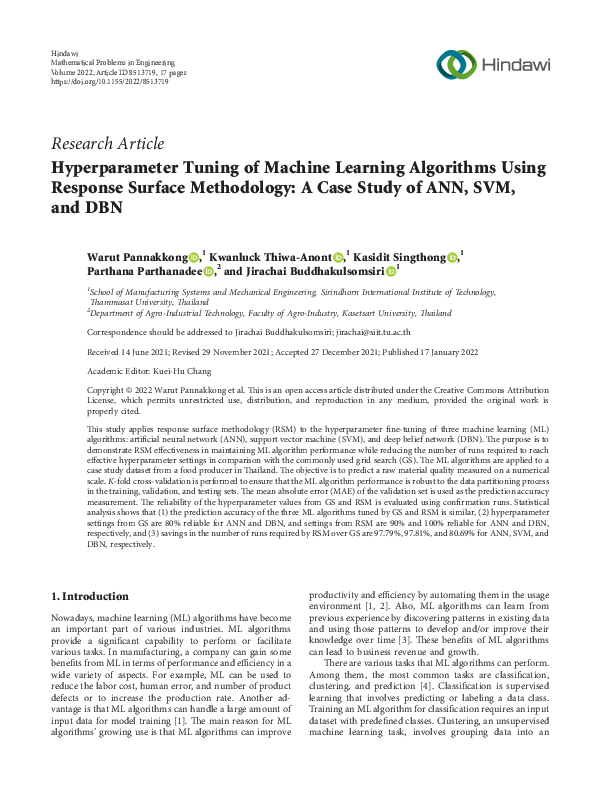 (PDF) Hyperparameter Tuning of Machine Learning Algorithms Using Response Surface Methodology: A ...