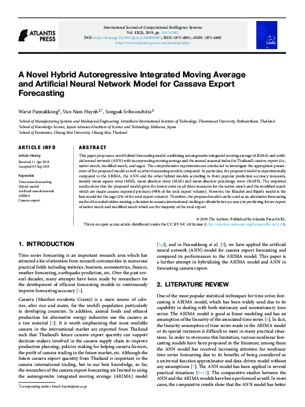 Pdf A Novel Hybrid Autoregressive Integrated Moving Average And Artificial Neural Network