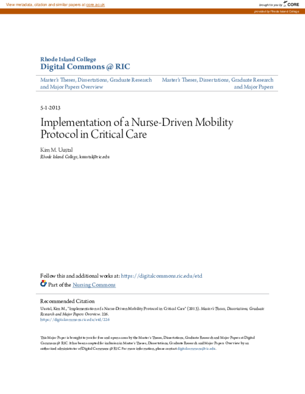 (PDF) Implementation of a Nurse-Driven Mobility Protocol in Critical Care
