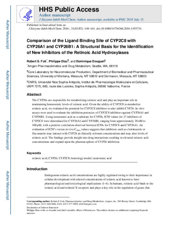 (PDF) Comparison of the ligand binding site of CYP2C8 with CYP26A1 and ...