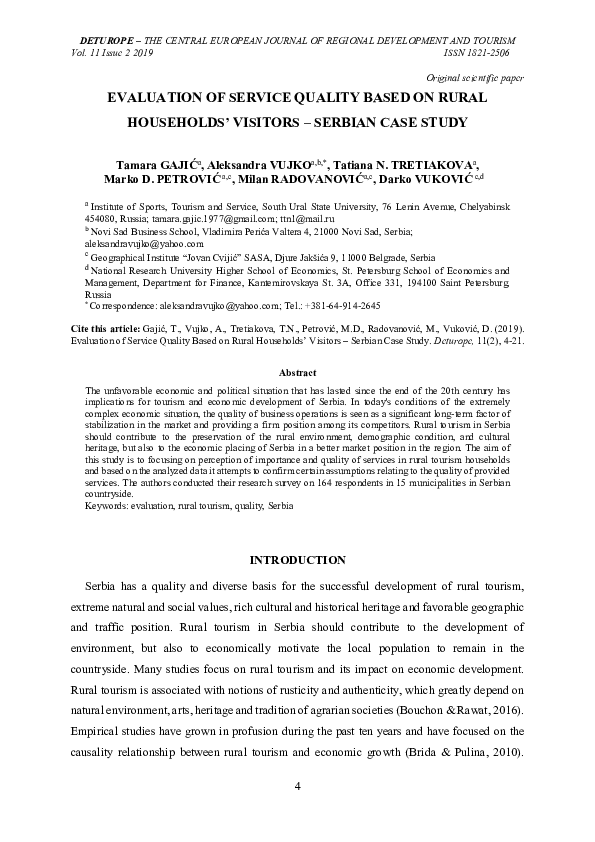 (PDF) Service Quality in Rural Serbian Tourism