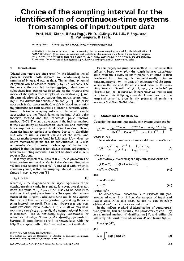 (PDF) Choice of the sampling interval for the identification of ...