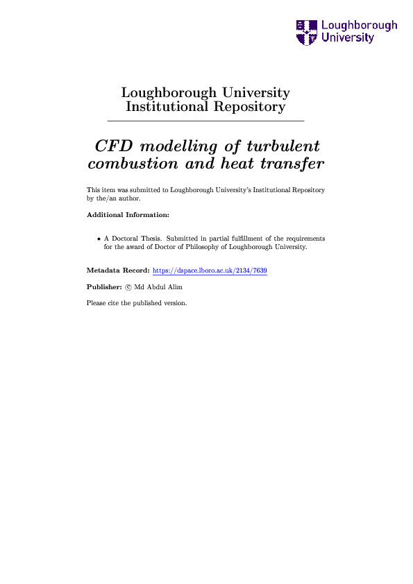 (PDF) CFD modelling of turbulent combustion and heat transfer
