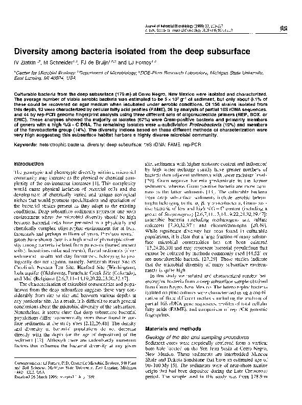 (PDF) Diversity among bacteria isolated from the deep subsurface