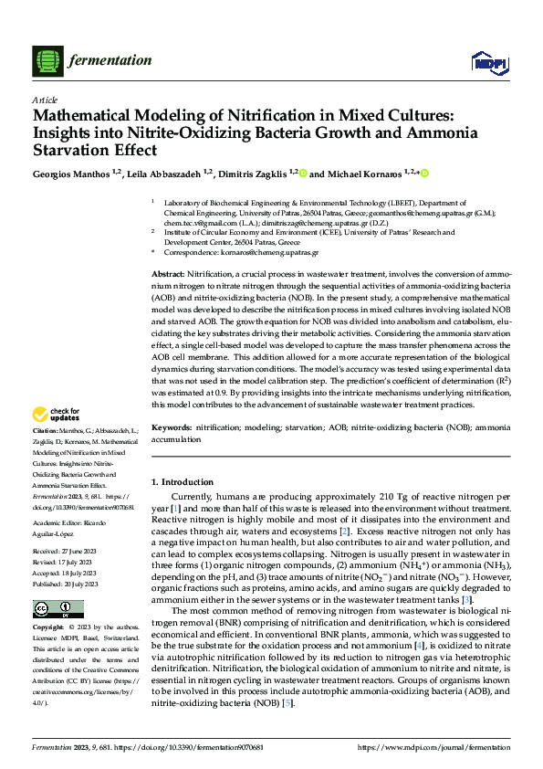 (PDF) Mathematical Modeling of Nitrification in Mixed Cultures: Insights into Nitrite-Oxidizing ...