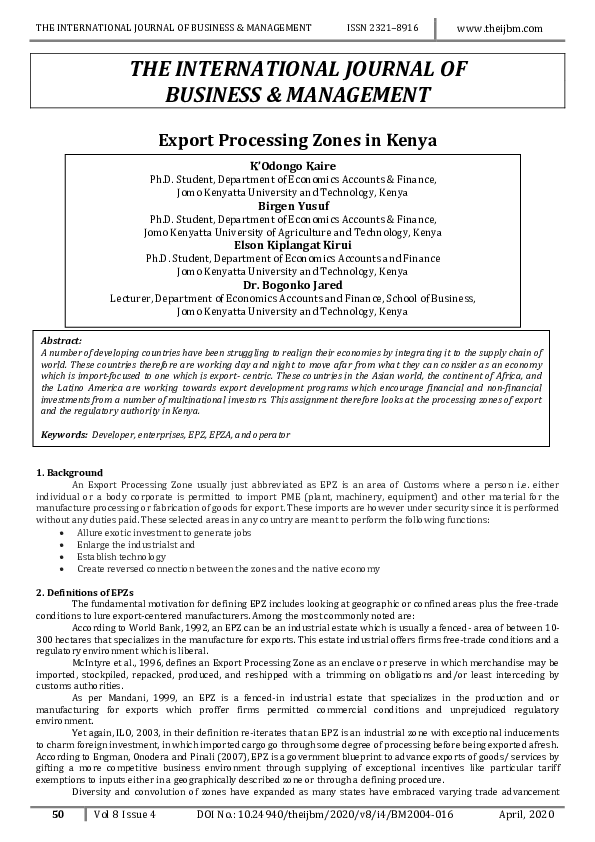 (PDF) Export Processing Zones in Kenya