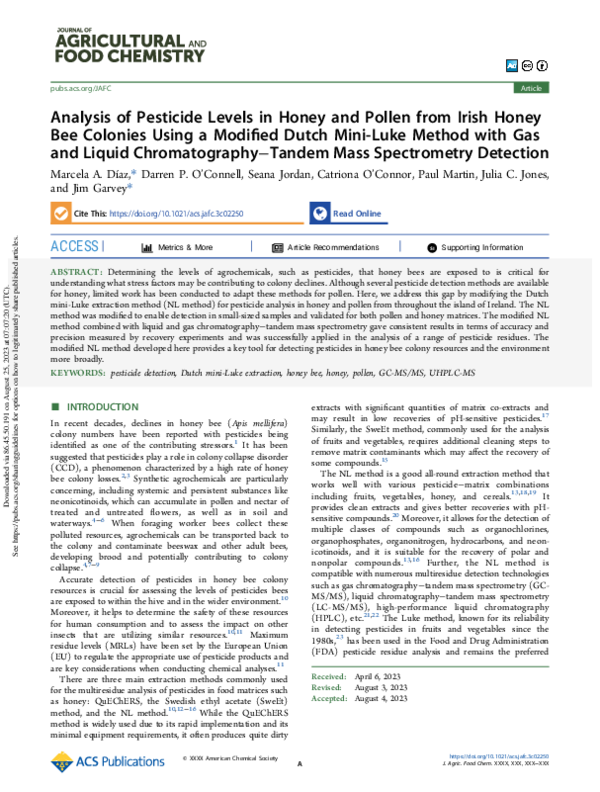 (PDF) Analysis of Pesticide Levels in Honey and Pollen from Irish Honey Bee Colonies Using a ...
