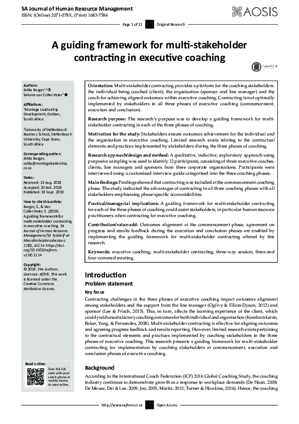 (PDF) Framework for Multi-Stakeholder Contracting in Executive Coaching