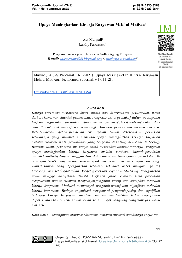 (PDF) Upaya Meningkatkan Kinerja Karyawan Melalui Motivasi