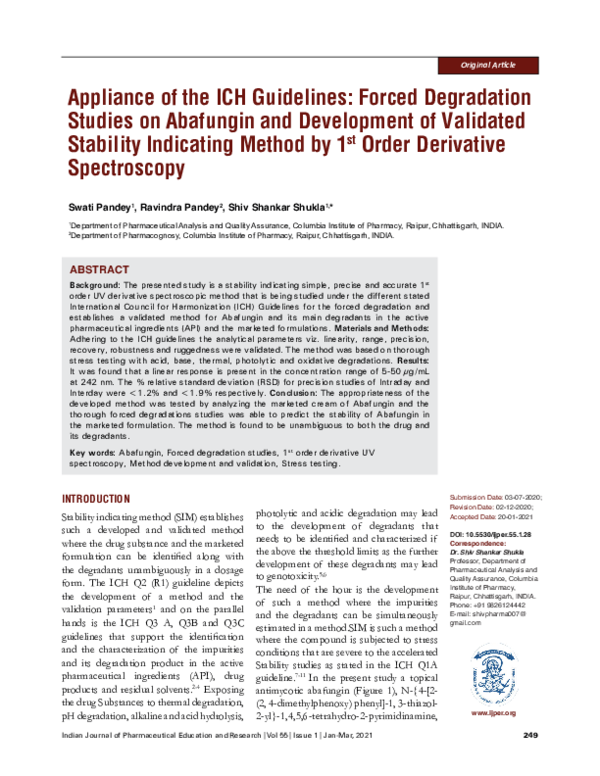 (PDF) Appliance of the ICH Guidelines: Forced Degradation Studies on Abafungin and Development ...