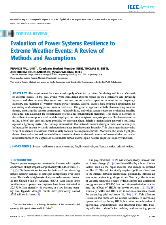 (PDF) Evaluation of Power Systems Resilience to Extreme Weather Events: A Review of Methods and ...