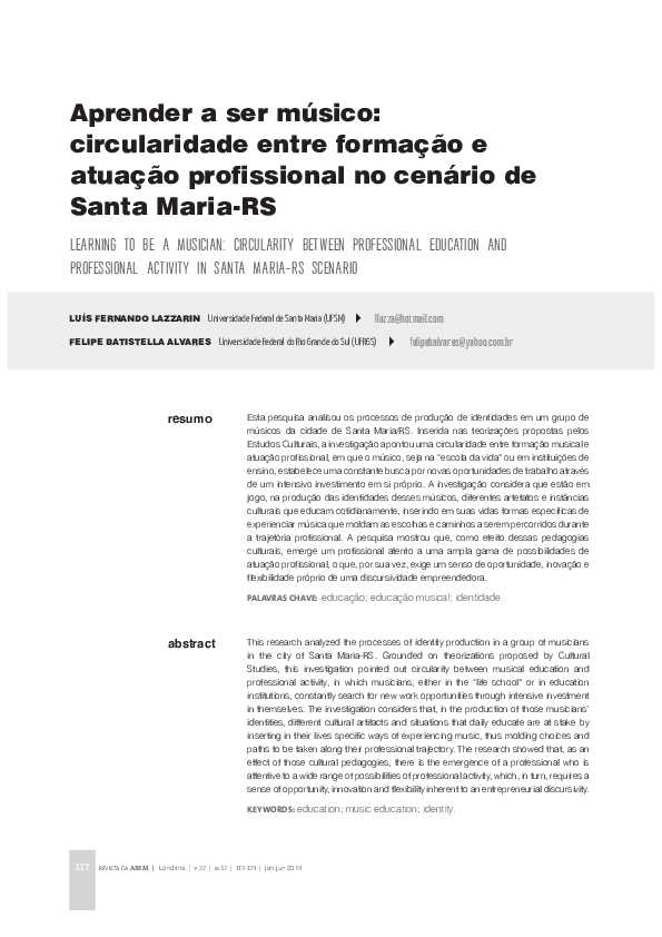(PDF) Aprender a ser músico: circularidade entre formação e atuação ...