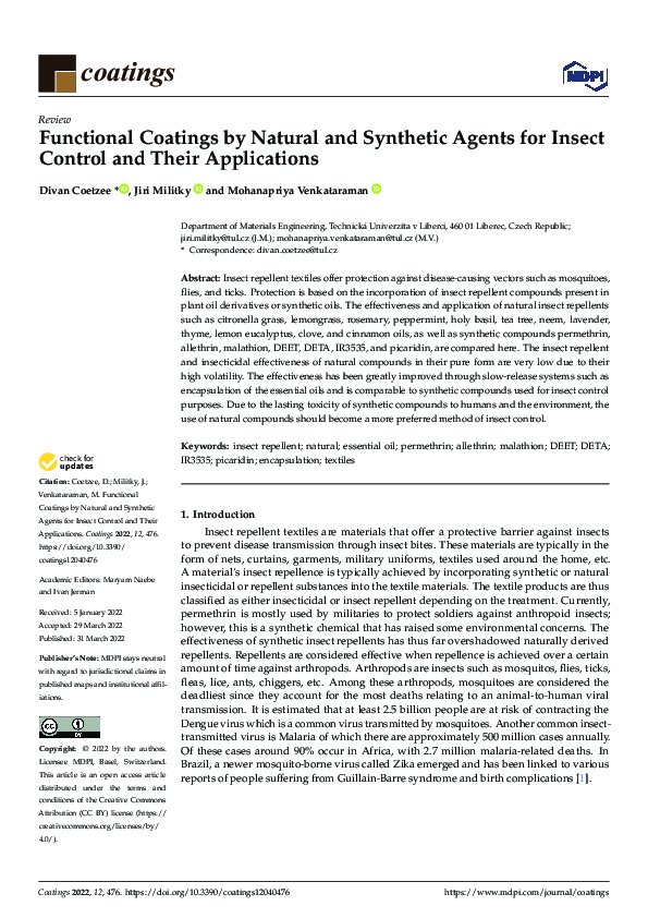 (PDF) Functional Coatings by Natural and Synthetic Agents for Insect ...