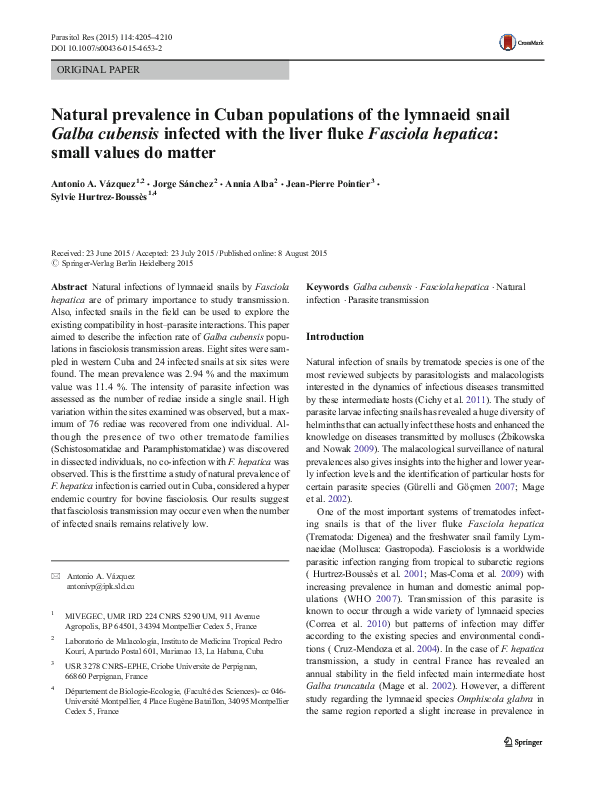 (PDF) Natural prevalence in Cuban populations of the lymnaeid snail ...