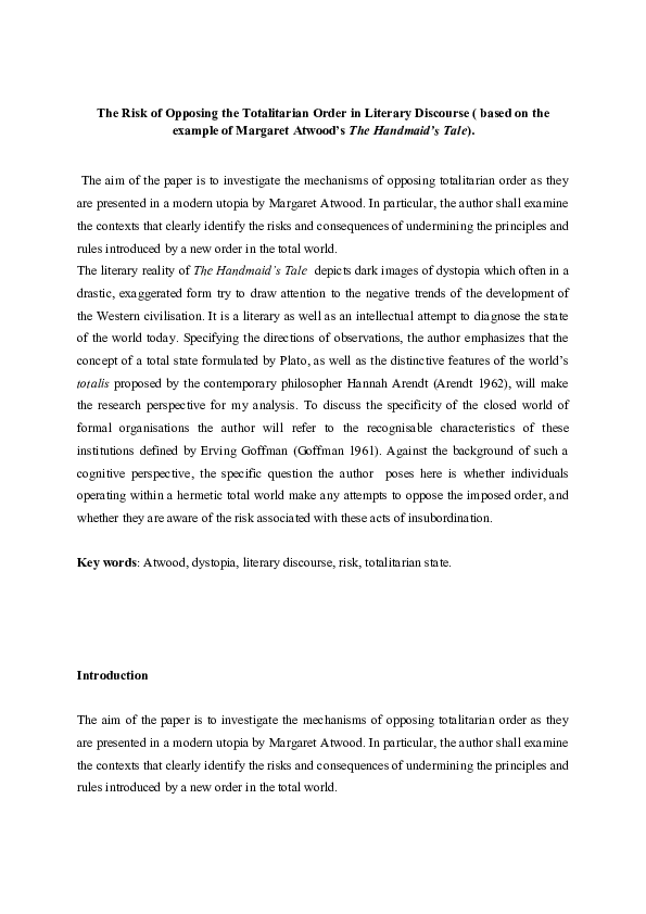 (DOC) The Risk of Opposing the Totalitarian Order in Literary Discourse ...