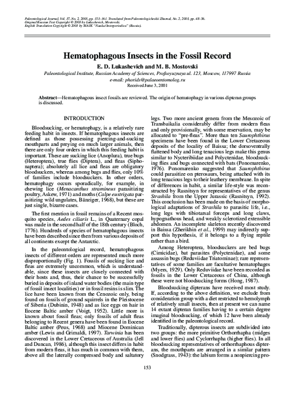(PDF) Hematophagous insects in the fossil record | Mike Mostovski ...