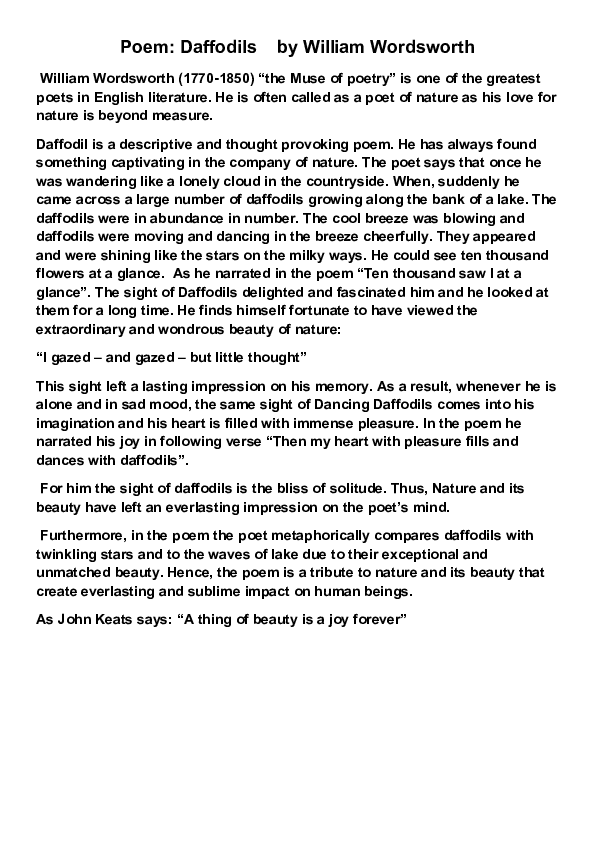 (DOC) Poem: Daffodils by William Wordsworth