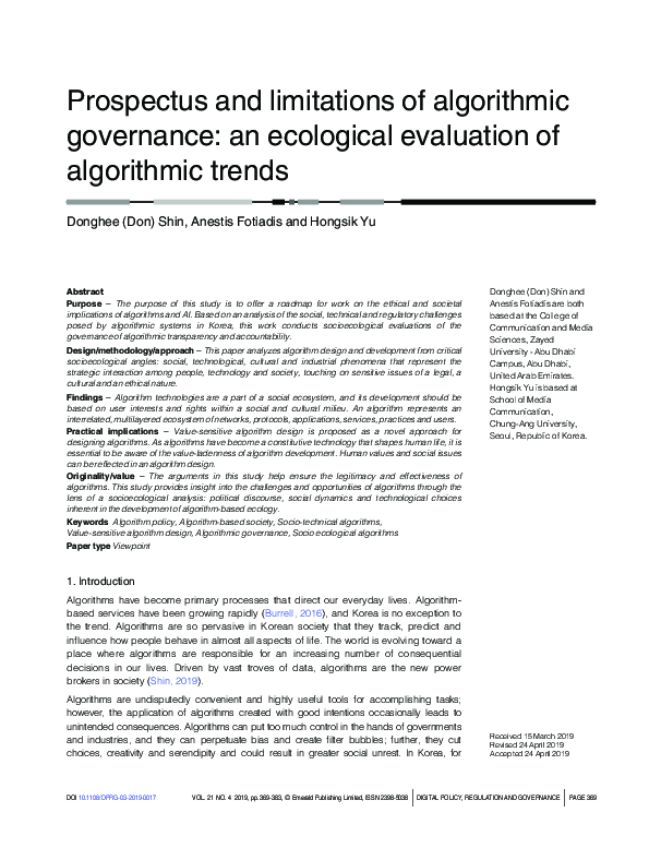 (PDF) Prospectus and limitations of algorithmic governance: an ecological evaluation of ...