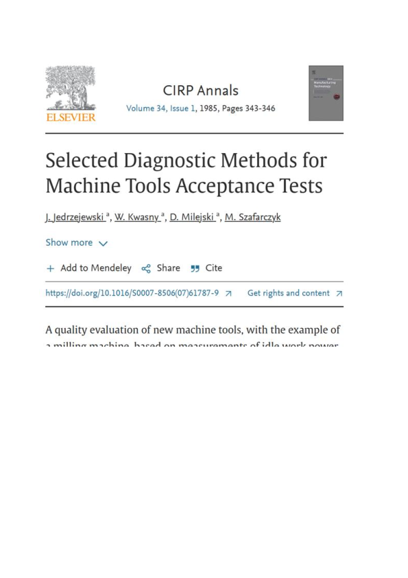 (PDF) Selected Diagnostic Methods for Machine Tools Acceptance Tests