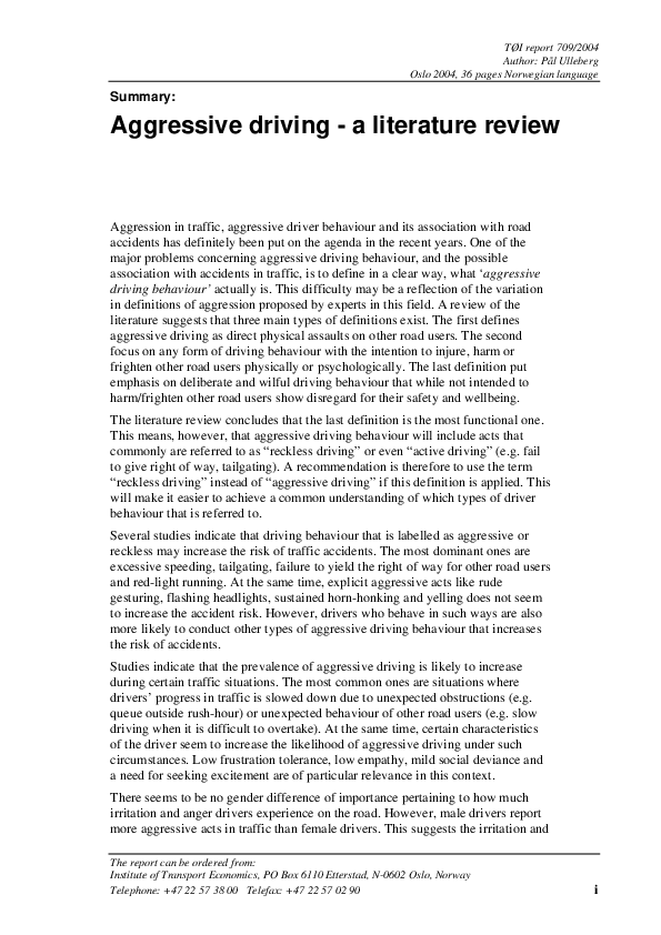 (PDF) Aggressive Driving: A Literature Review