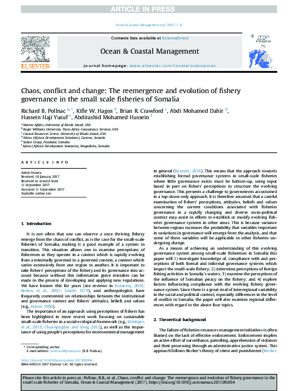 (PDF) Chaos, conflict and change: The reemergence and evolution of fishery governance in the ...