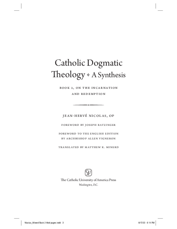 Pdf Jean Hervé Nicolas Catholic Dogmatic Theology A Synthesis